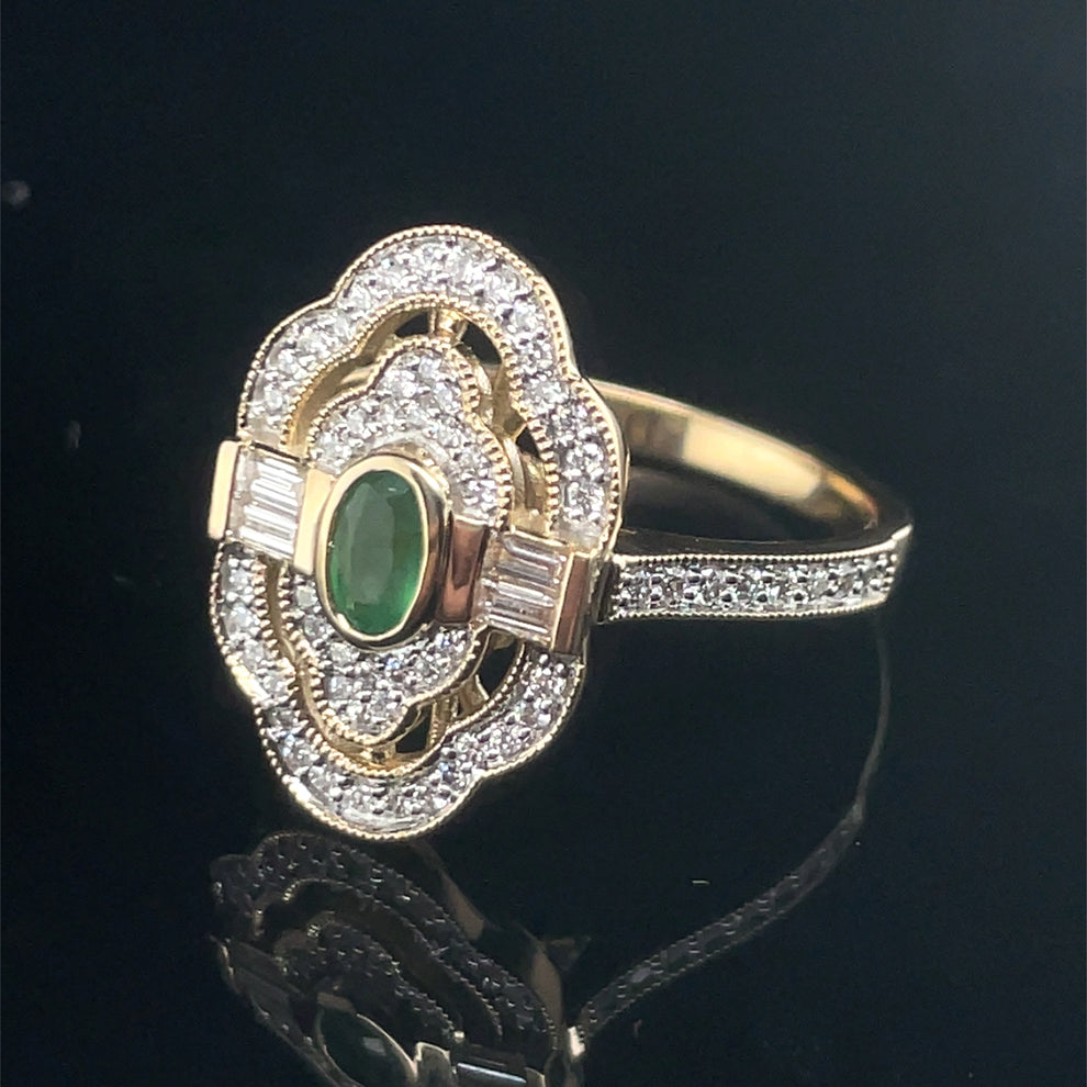 Art Deco Emerald Diamond Cluster Ring Platinum - Hallmark Jewellers ...